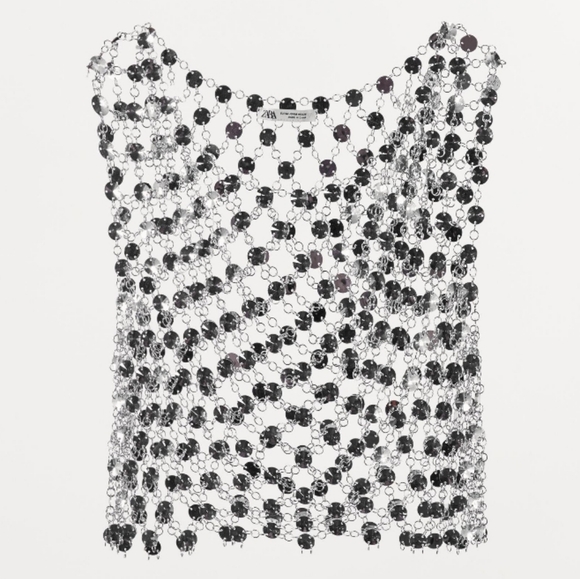 Zara | Tops | Zara Jewel Crop Top Metallic Silver Size M | Poshmark